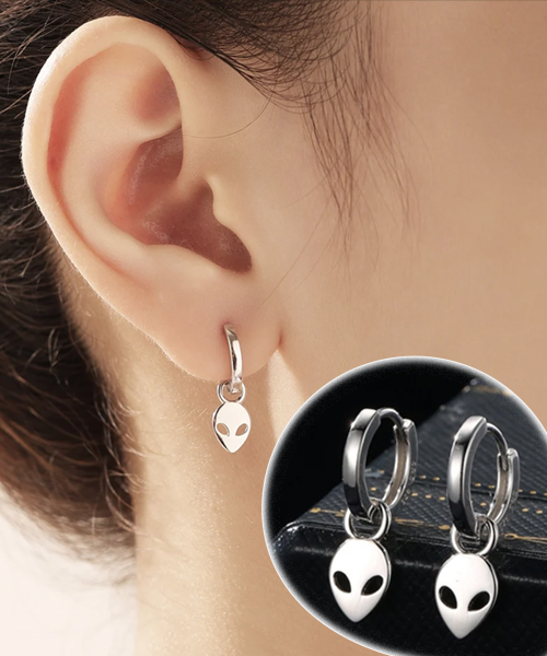 Sterling Silver Alien Earrings - ThingsFromMars.com